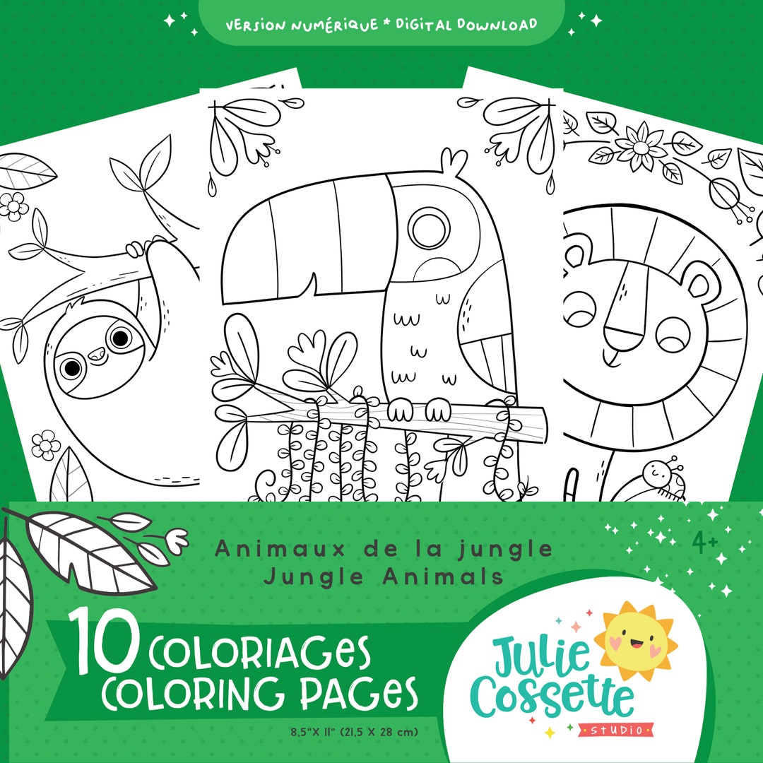 DIGITAL Jungle Animals Coloring Kit for Kids - Etsy