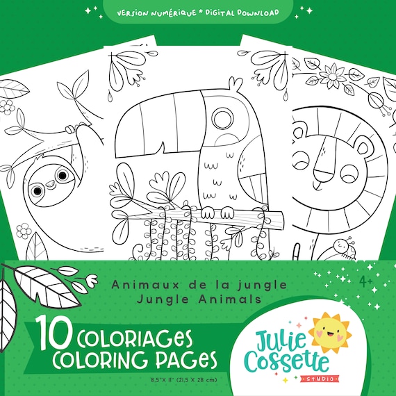 DIGITAL Jungle Animals Coloring Kit for Kids - Etsy