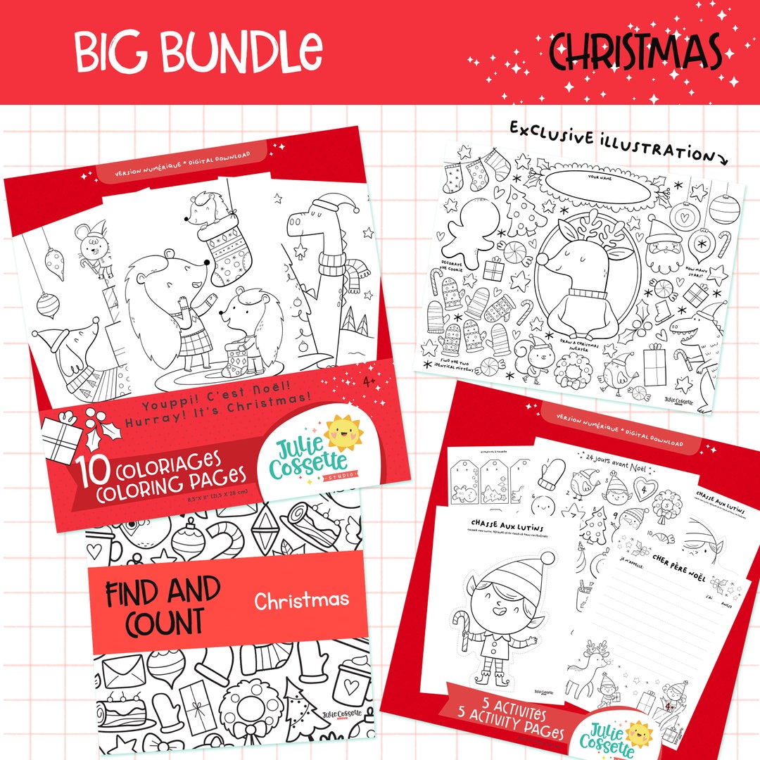 Big BUNDLE Christmas Coloring Kit - ENGLISH VERSION - 10 Holidays ...