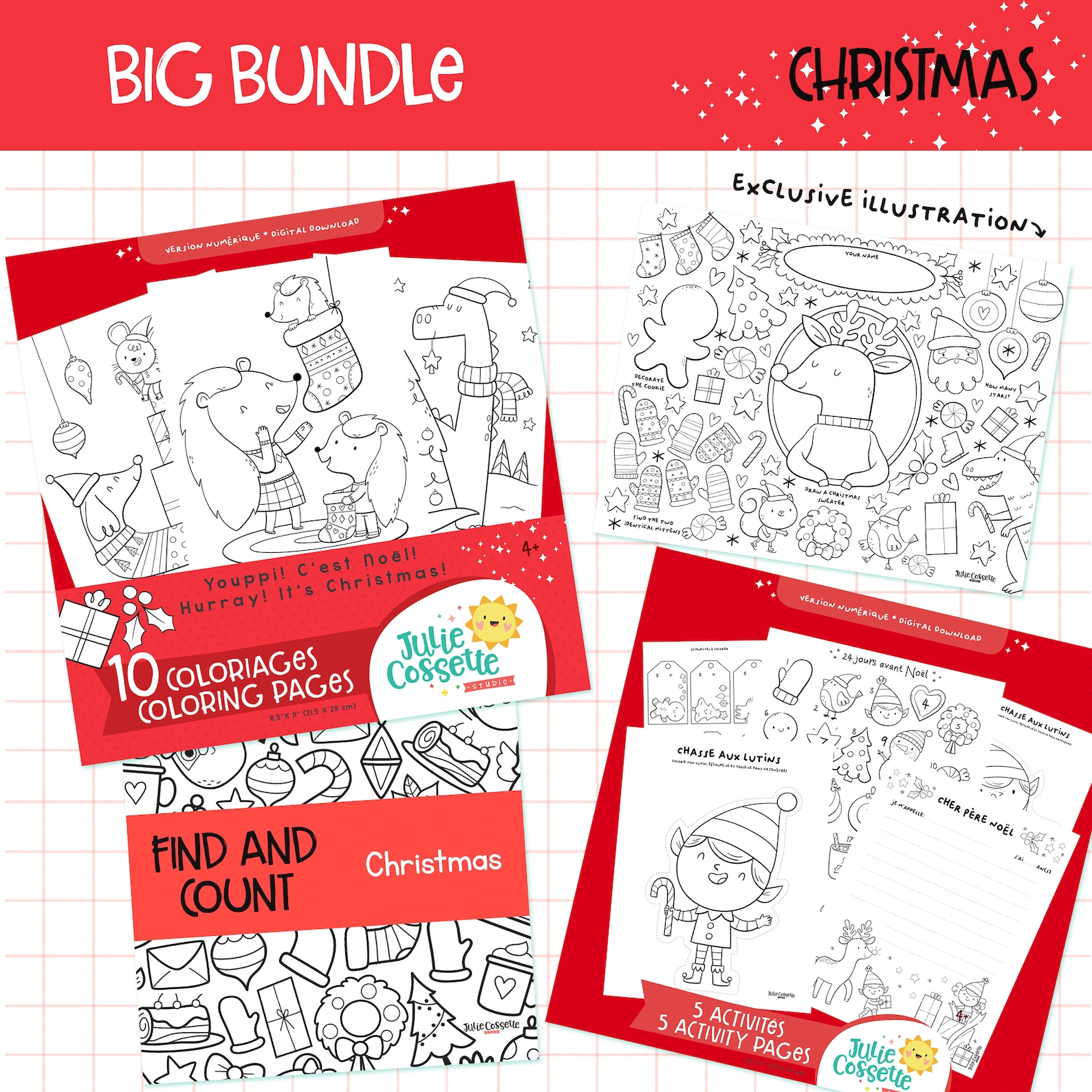 Big BUNDLE Christmas Coloring Kit ENGLISH VERSION 10 Holidays ...
