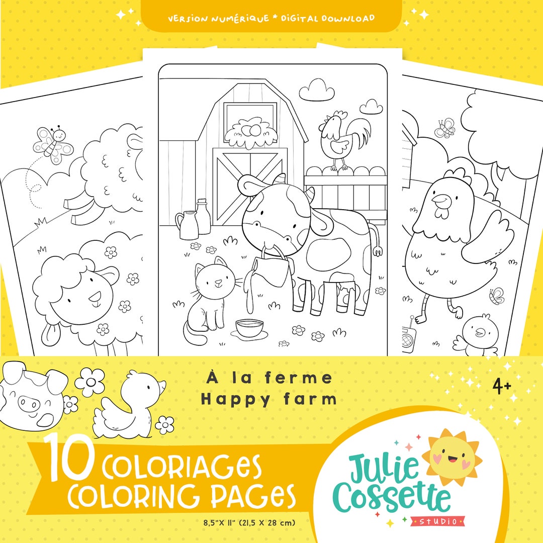 FARM Animals Coloring Kit - 10 Barnyard Illustrations - Digital Files ...