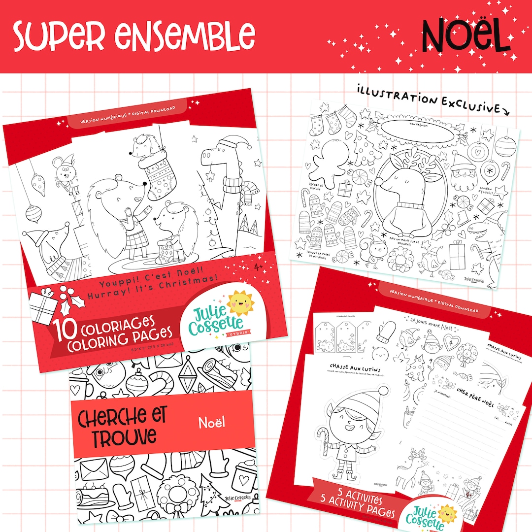 BIG BUNDLE Christmas Coloring Kit - FRENCH Version - 10 Holidays ...