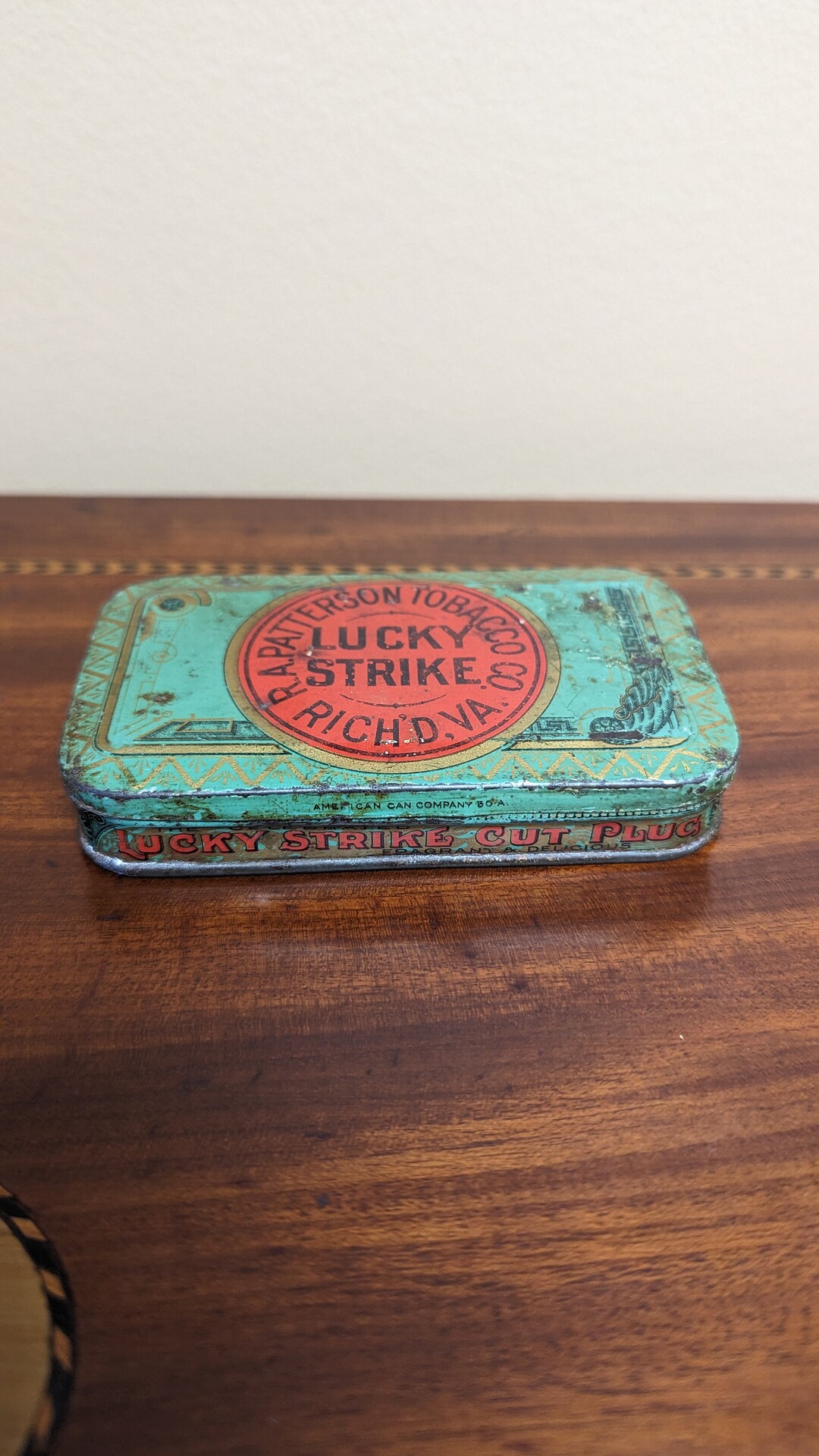 1910s Lucky Strike Patterson Roll Cut Tobacco Pocket Tin Hinged Lid ...