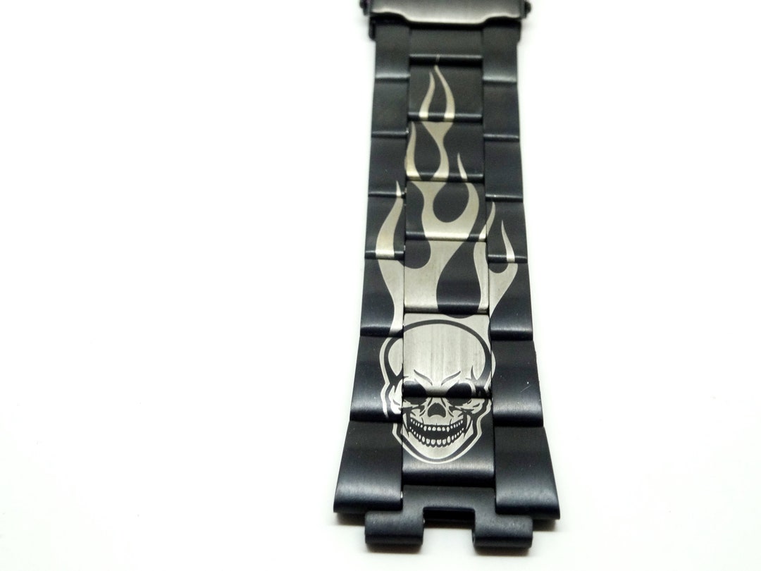 Flaming Skull Laser Engraded Watch Band 22mm - Etsy