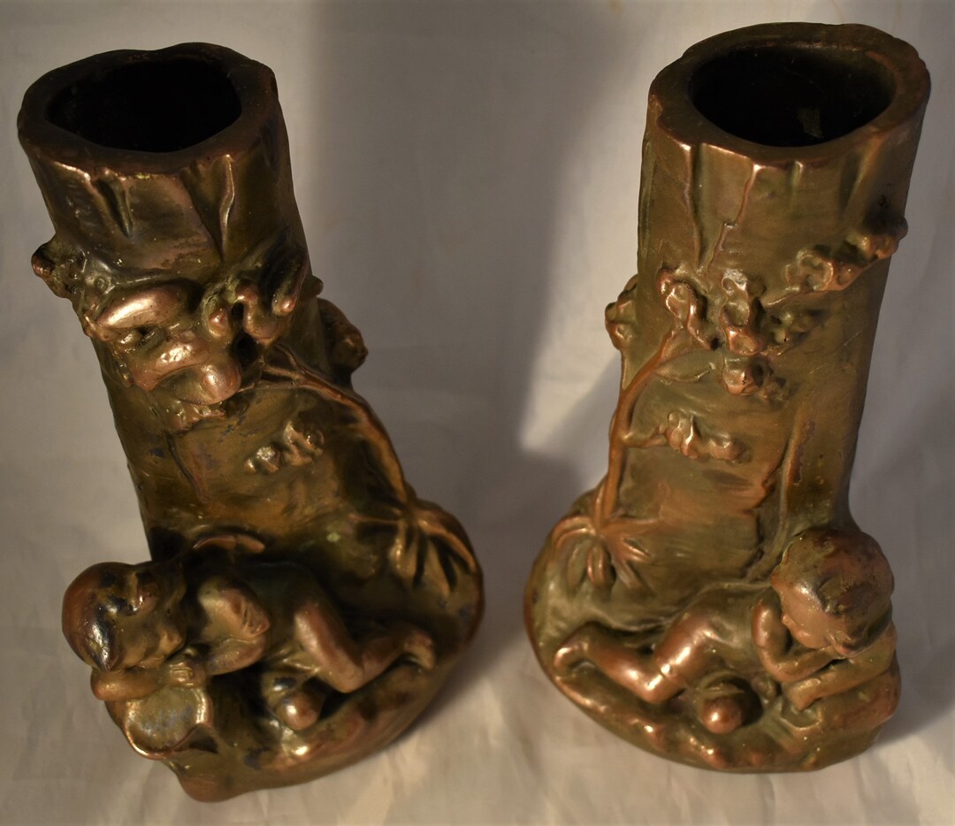 2 Art Nouveau Chalkware Classic Cherub Vases - Etsy