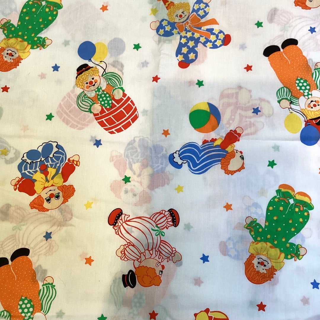 Vintage 1980s New Old Stock Clowns Nursery Fabric/bright Primary Colors ...