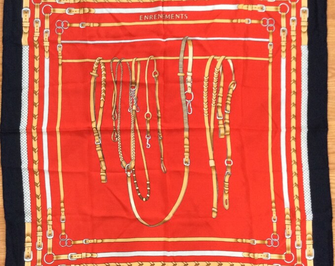 Vintage Zilli French Equestrian Motif Oversized Red, Yellow, Black Silk ...