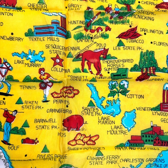Vintage 1960s South Carolina Map Scarf Iconic State S… - Gem