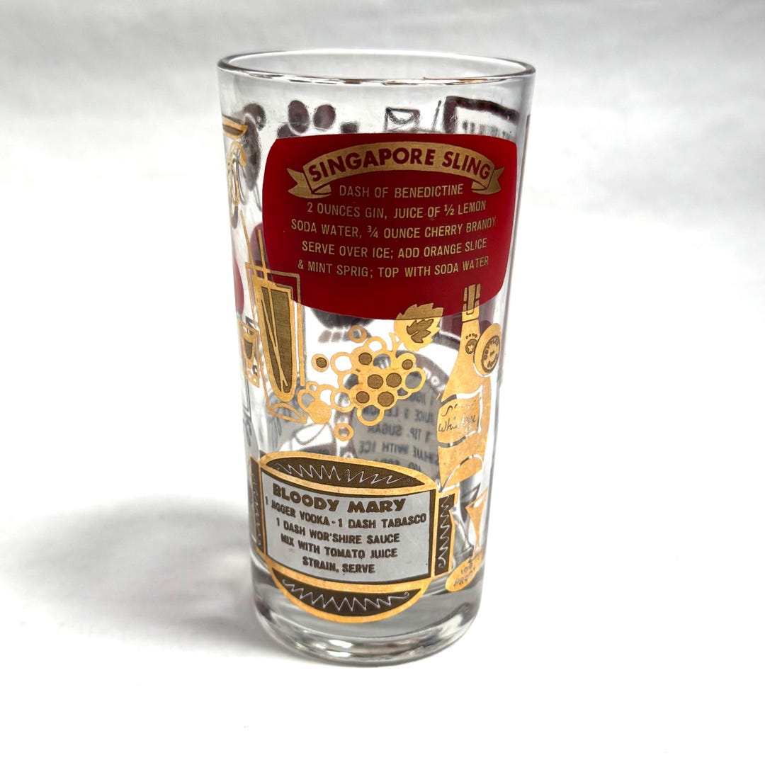 Vintage 1960s Iconic Maroon and Gold Cocktail Recipe Glass/mcm Barware ...