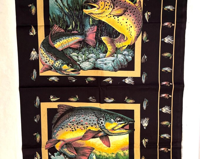 Vintage 2000s Set of Panels W/fish and Lures Fly Fishing Graphic Pillow ...