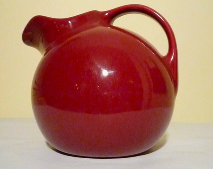 Vintage Signed Hall Pottery Ball Pitcher #633 W/ice Lip/rare Maroon ...