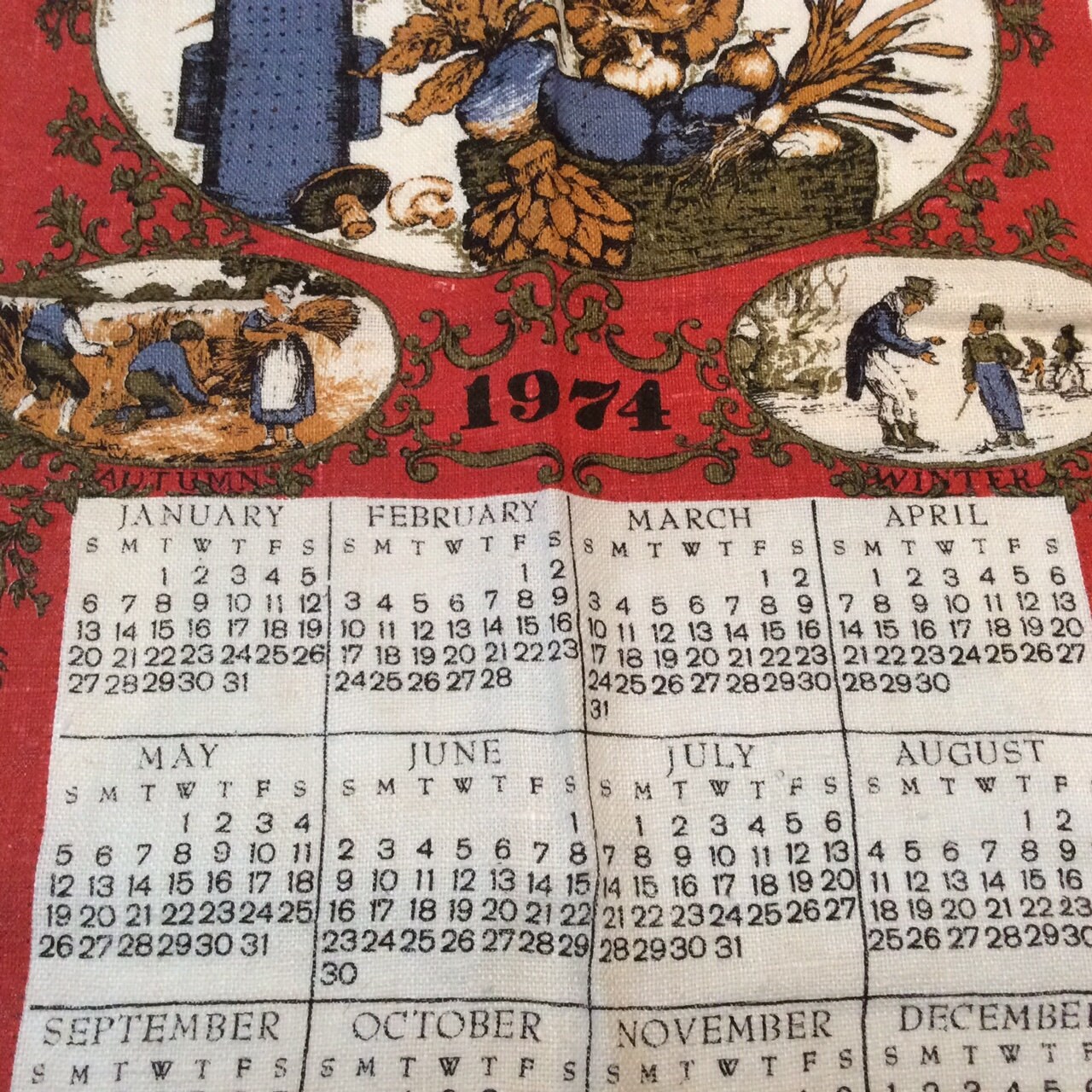 Vintage 1974 Loose Weave Linen Calendar Tea Towel/country - Etsy
