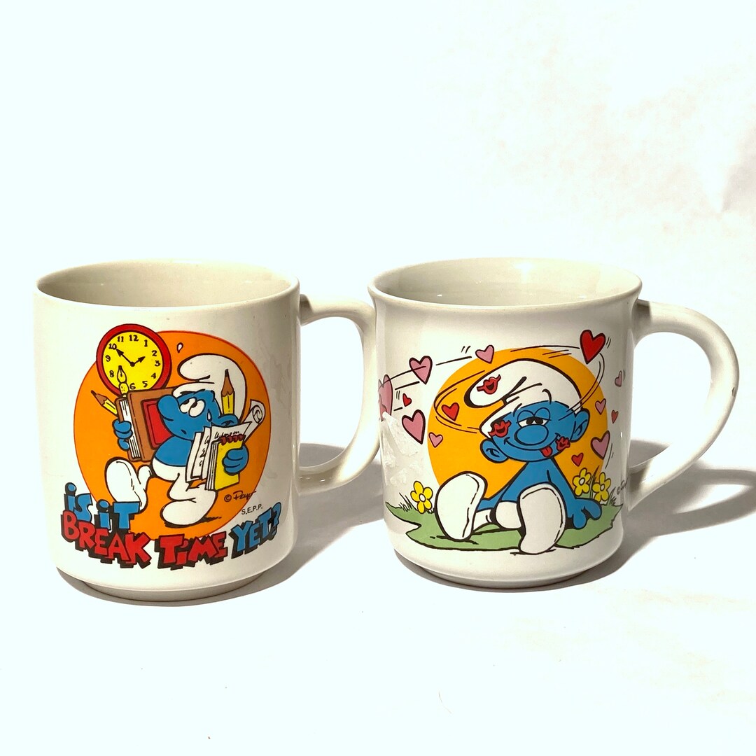 Vintage 1980s Set of Smurfs Mugs/is It Break Time Yet Office Humor ...