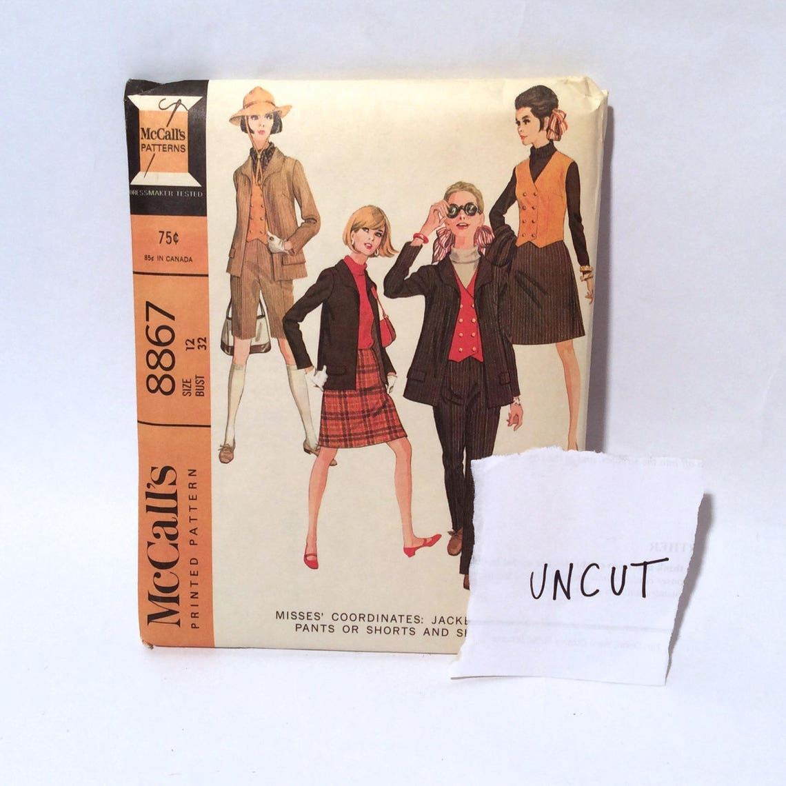 Vintage 1967 Mccall's 8867 Dart Fitted Double Breasted Vest Jacket A ...