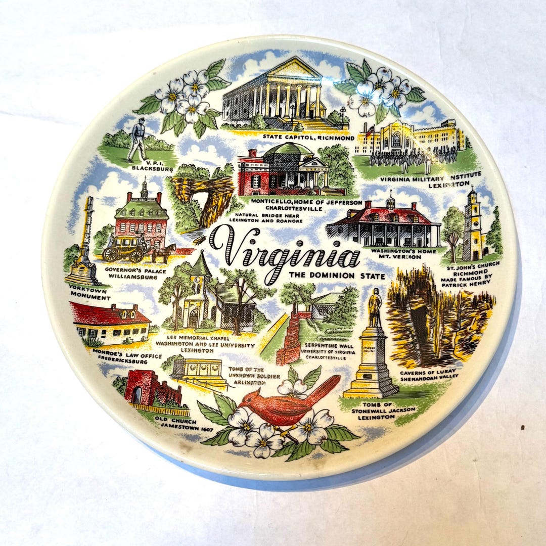 Vintage 1960s Virginia Graphic State Souvenir Collectible Plate ...
