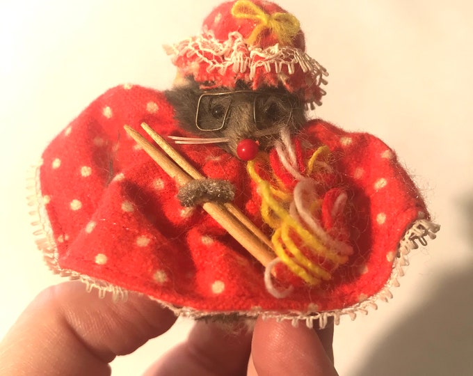 Vintage Teeny Tiny German Furry Mouse Grandma Mini Mouse With Knitting ...