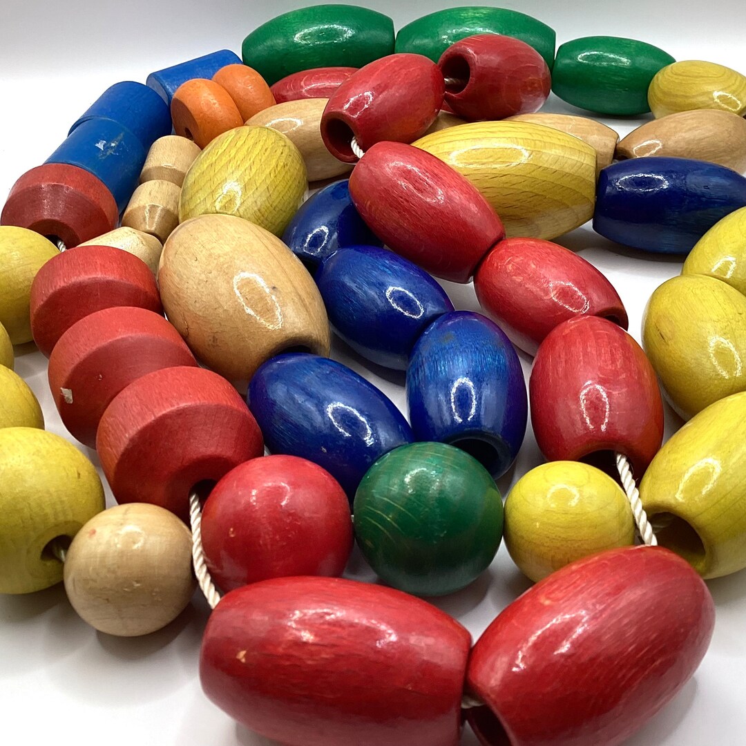 Vintage 1980s Primary Colors Wooden Beads String/threading/crafts ...