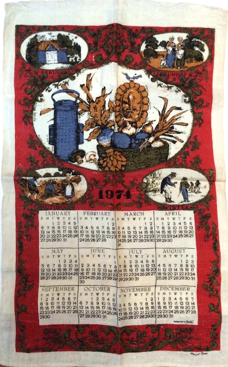 Vintage 1974 Loose Weave Linen Calendar Tea Towel/country - Etsy