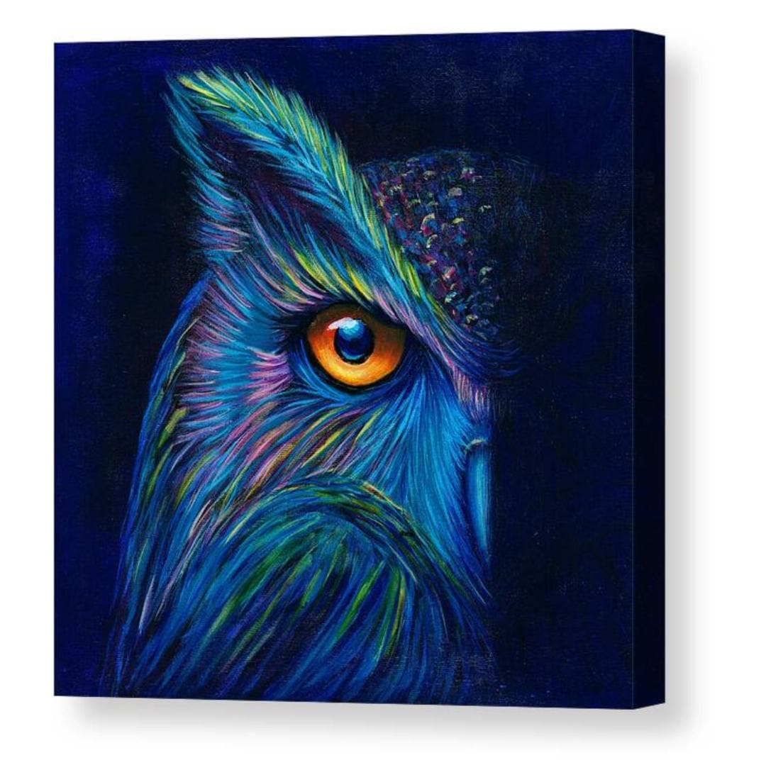 Blue Owl Canvas Print - Abstract Modern Great Horned Owl Wall Art ...