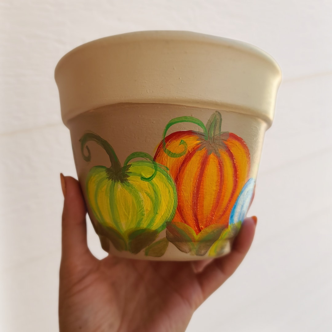 Hand Painted Terra Cotta Pot for Fall Decoration With Colorful - Etsy