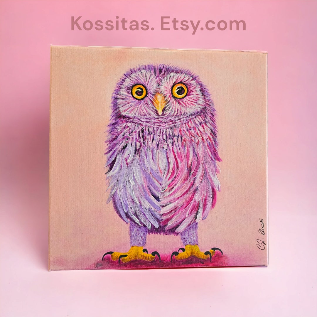 Baby Owl Painting, Barn Owl Original Painting, Abstract Wall Art ...