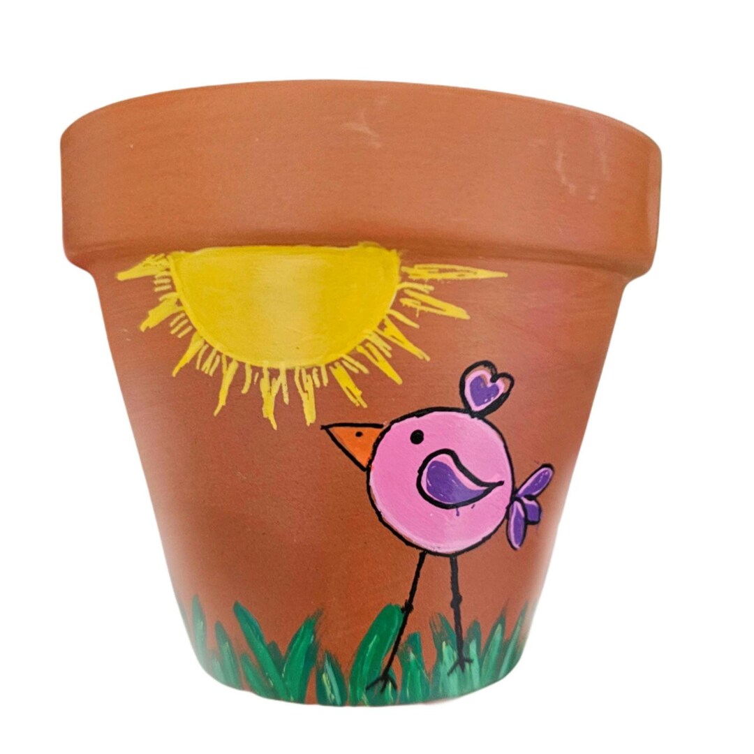 Hand-painted Pink Bird Terracotta Planter - Whimsical Indoor Decor - Etsy