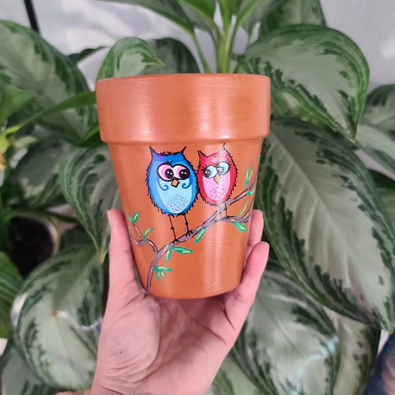 Hand Painted Owl Flower Pot, Personalized Terracotta Planter, 5 Inch - Etsy