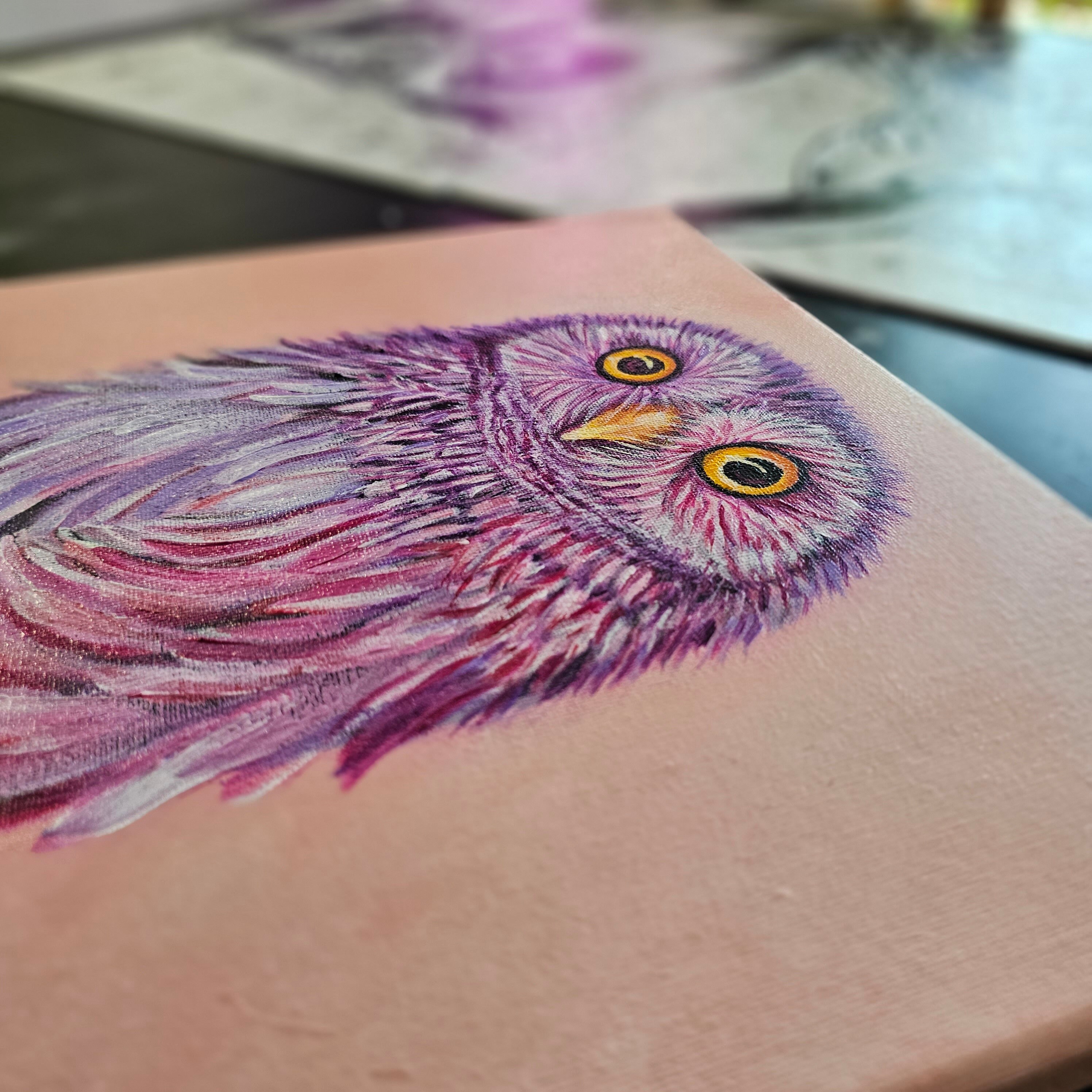 Baby Owl Painting, Barn Owl Original Painting, Abstract Wall Art ...