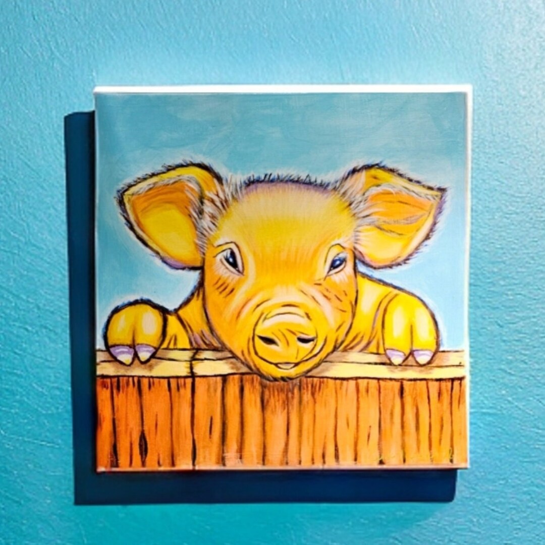 Pig Original Painting on Stretch Canvas, Baby Piglet Pop Art Acrylic ...