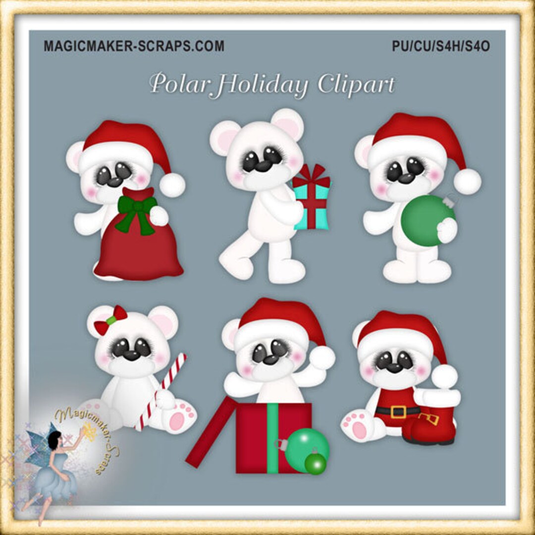 Christmas Polar Bear Holiday Clipart - Etsy