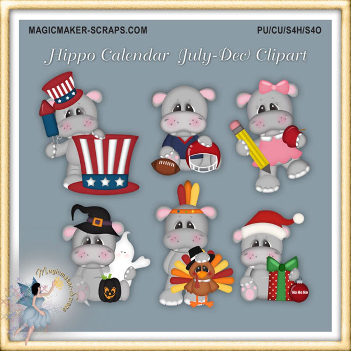 Hippo Calendar Clipart january-june - Etsy