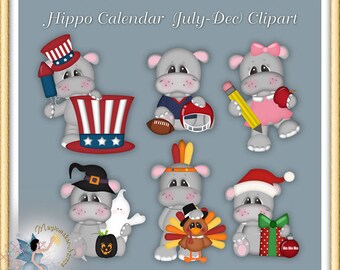 Calendar Hippos January-june Clip Art-digital Clipart-png Clip Art ...