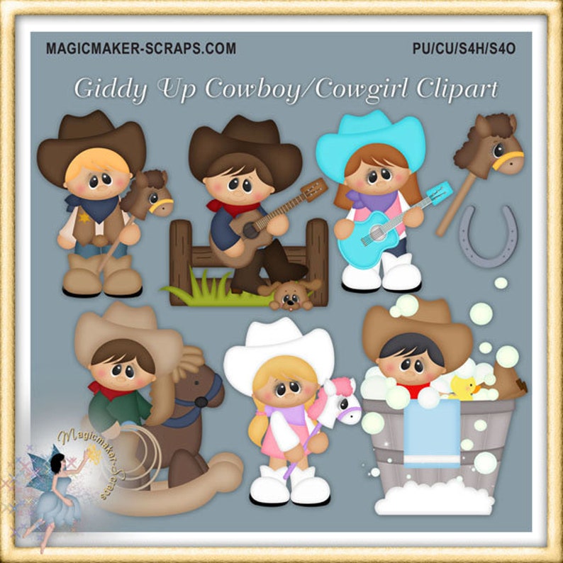 Giddy up Cowboy and Cowgirl Clipart - Etsy