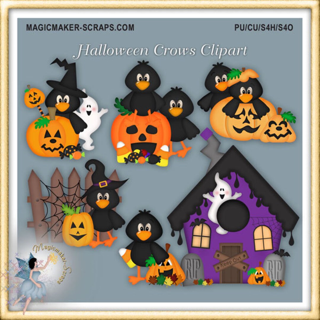Halloween Witch Crows Clipart - Etsy