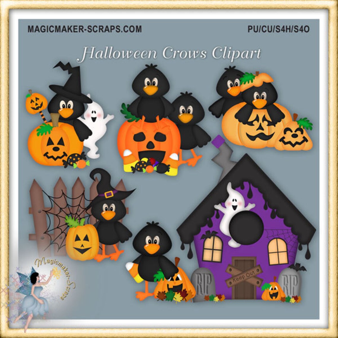 Halloween Witch Crows Clipart - Etsy