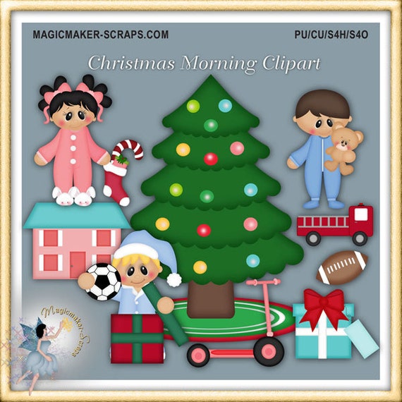 Christmas Morning Clipart Holiday Christmas Tree | Etsy