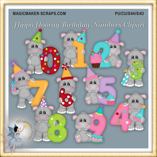 Hippo Birthday Party Numbers Clipart - Etsy