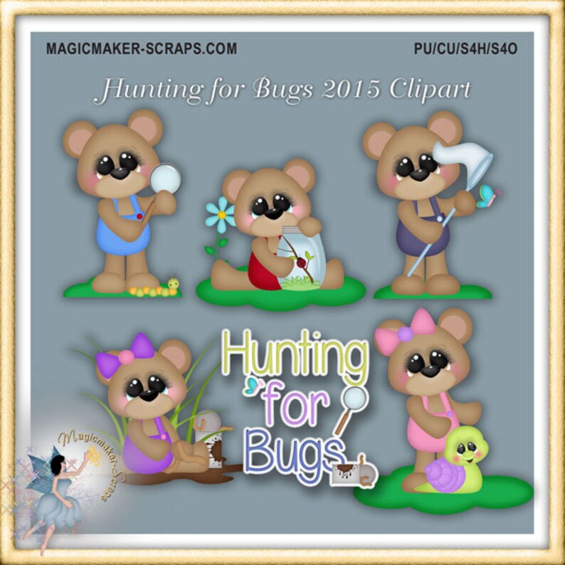 Summer Garden Bugs Clipart, Teddy Bear, Hunting for Bugs 2015 - Etsy