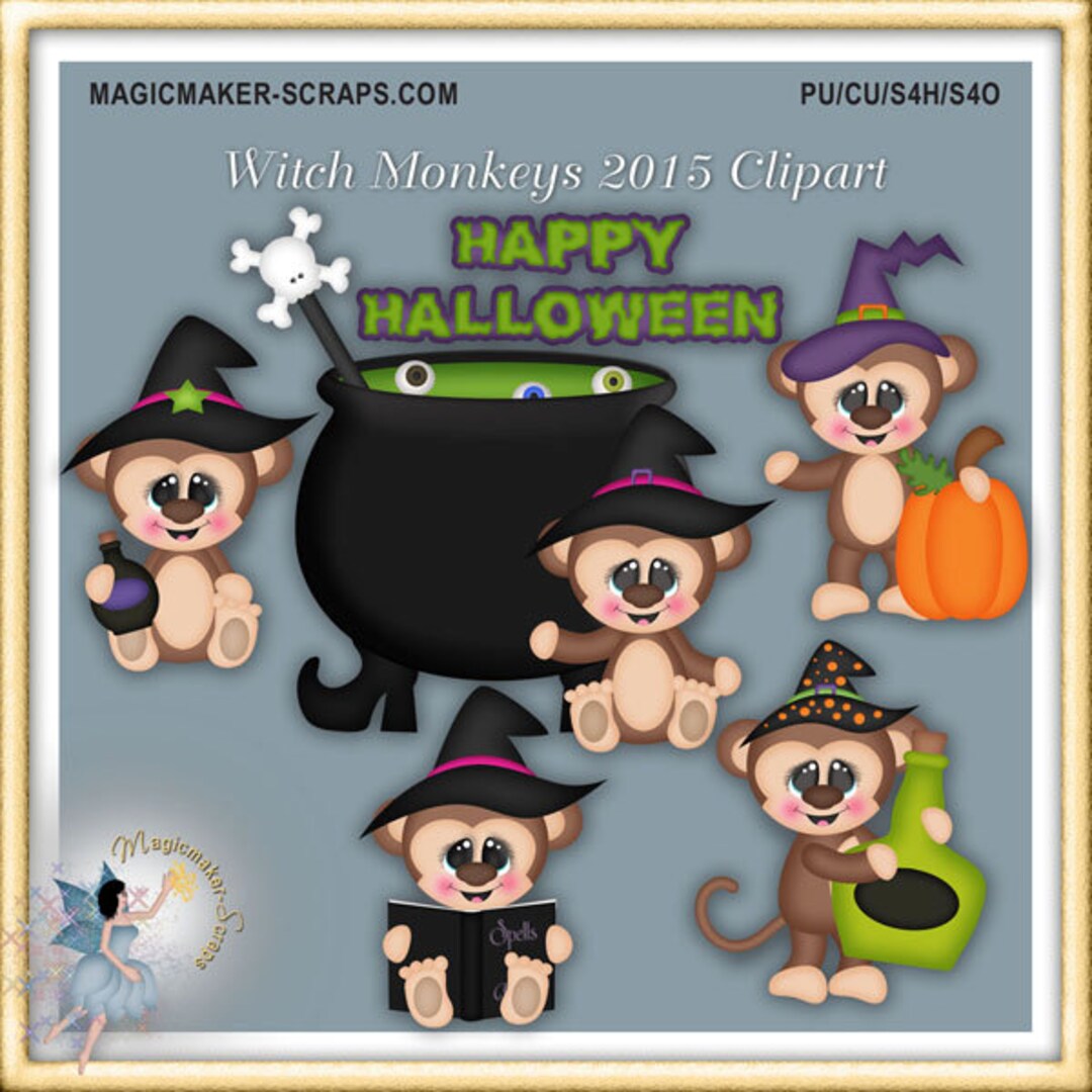 Halloween Clipart, Witch Monkey 2015 - Etsy