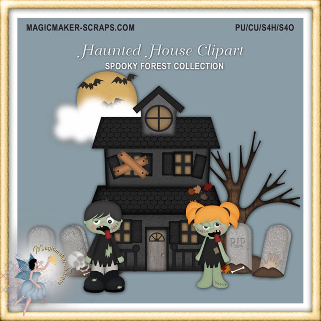 Haunted House Clipart, Halloween, Zombies - Etsy