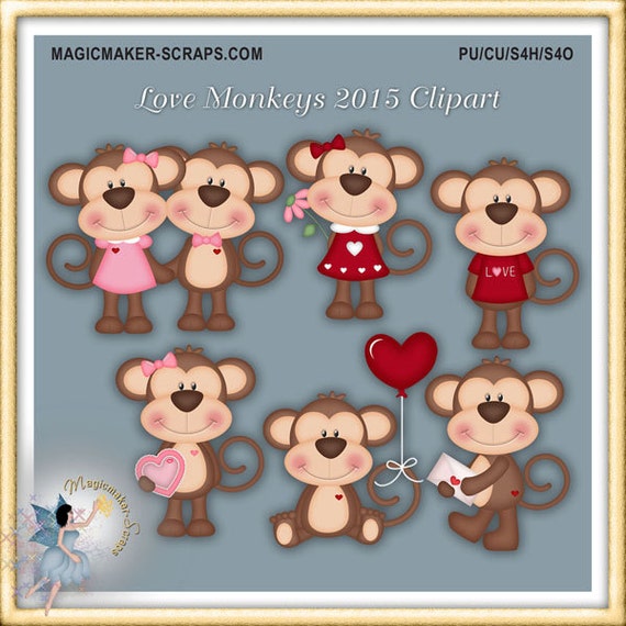 Valentine's Clipart Love Monkey 2015 | Etsy