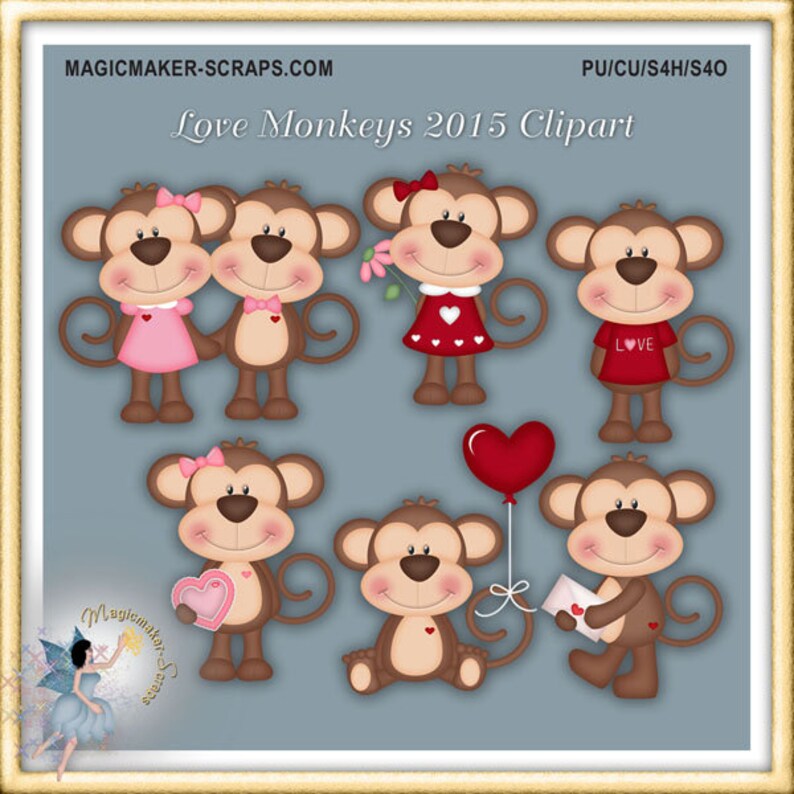 Valentine's Clipart, Love Monkey 2015 - Etsy