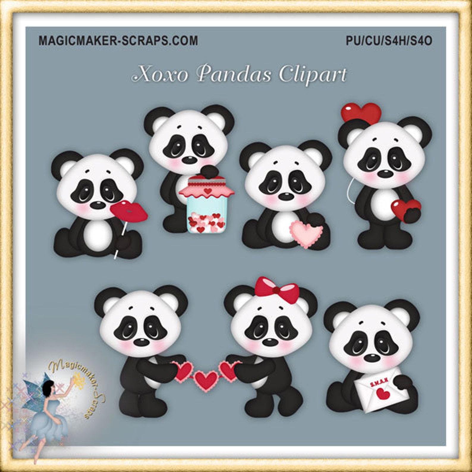 Valentine Clipart, Xoxo Panda - Etsy