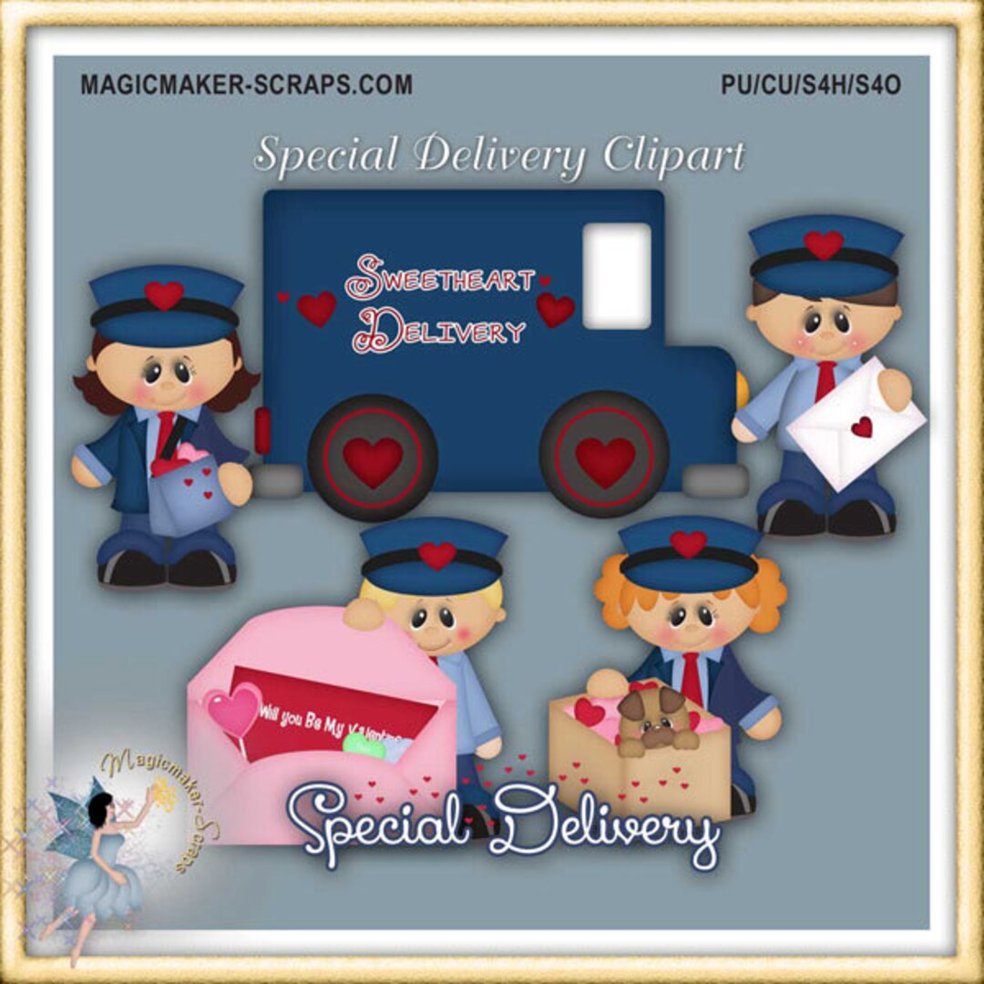 Valentine Clipart, Postman, Digital Scrapbook Elements, Special ...