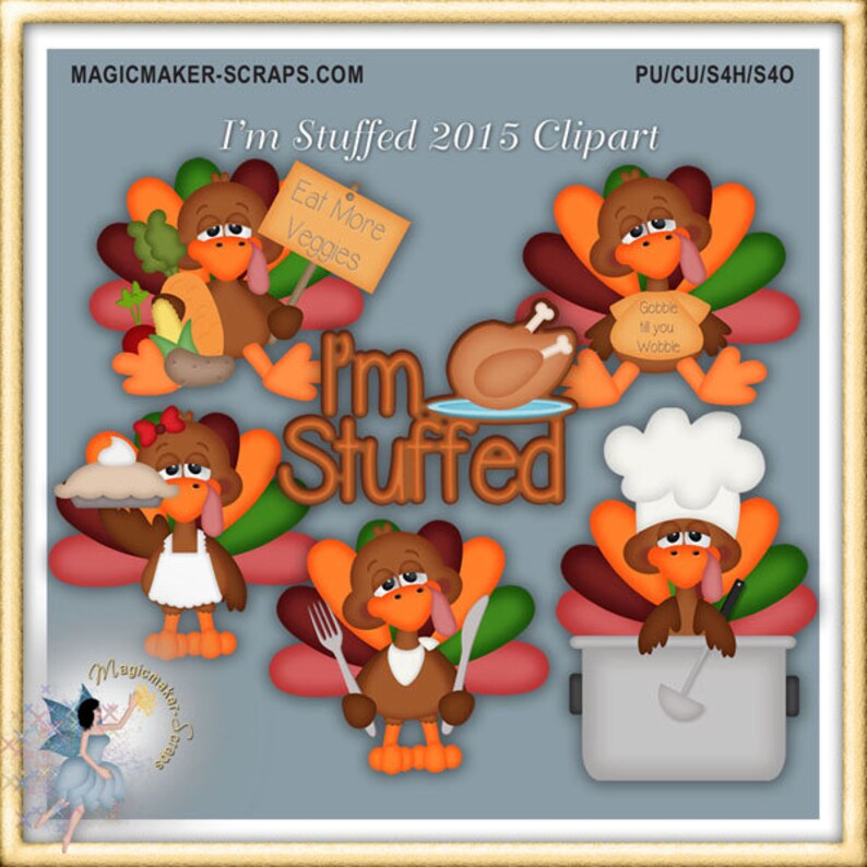 Thanksgiving Turkey Clipart, I Am Stuffed 2015 - Etsy
