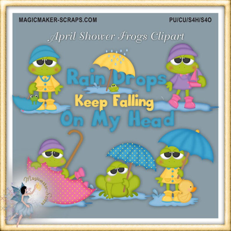 Spring Clipart Rain April Shower Frogs - Etsy