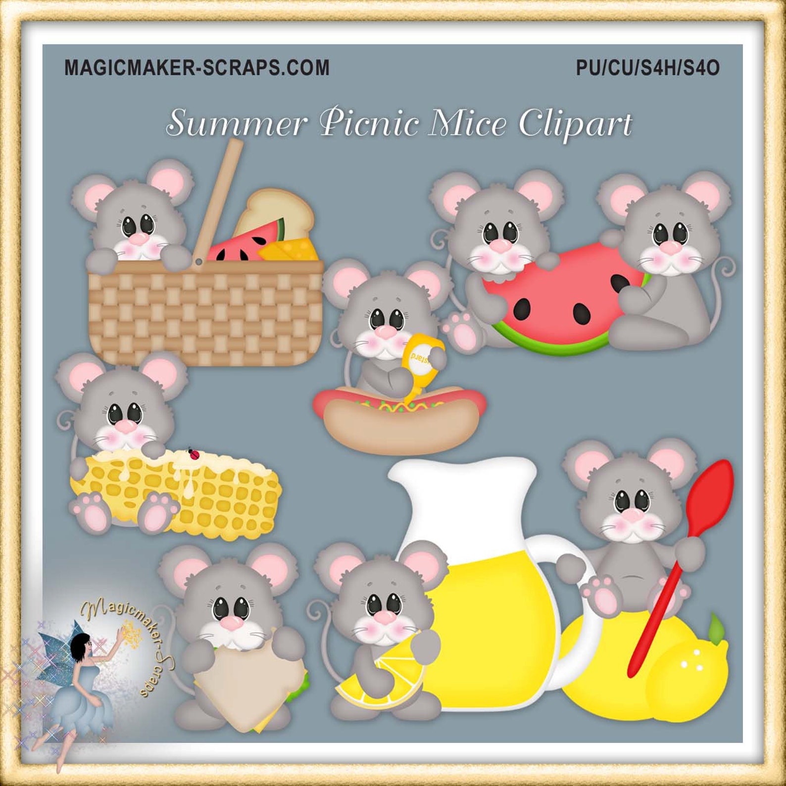 Summer Picnic Mice Clipart - Etsy