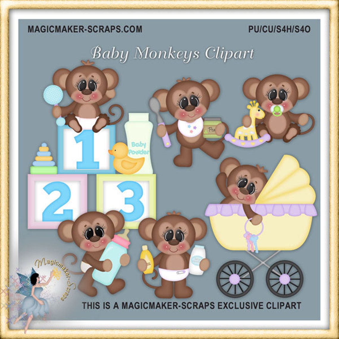 Baby Monkey Clipart - Etsy
