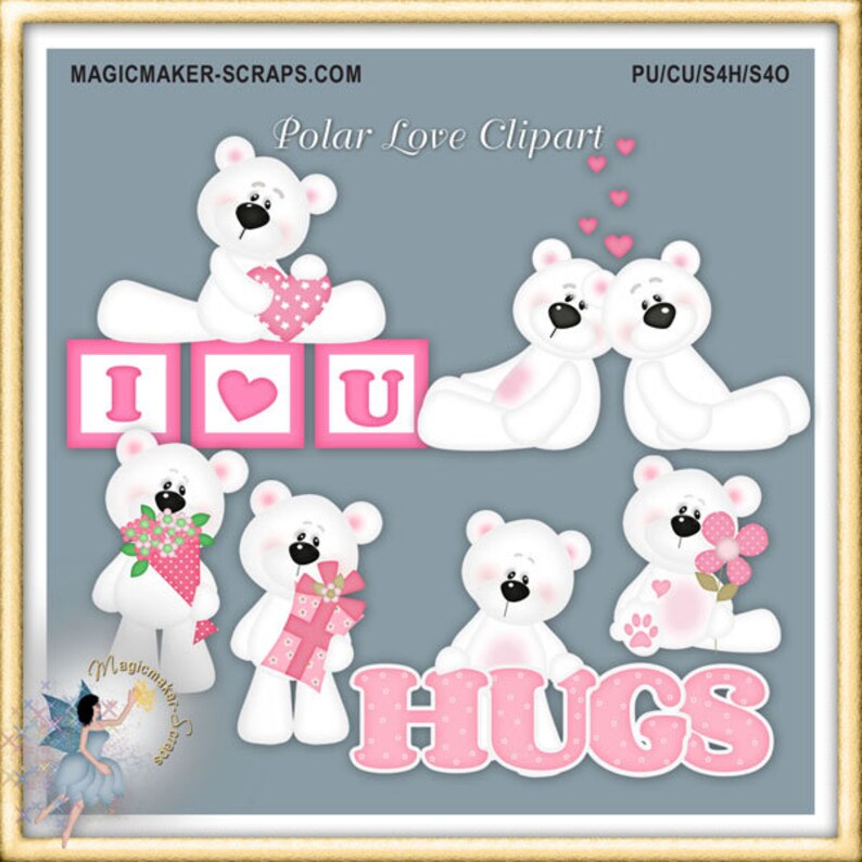 Valentine Polar Bears Clipart - Etsy