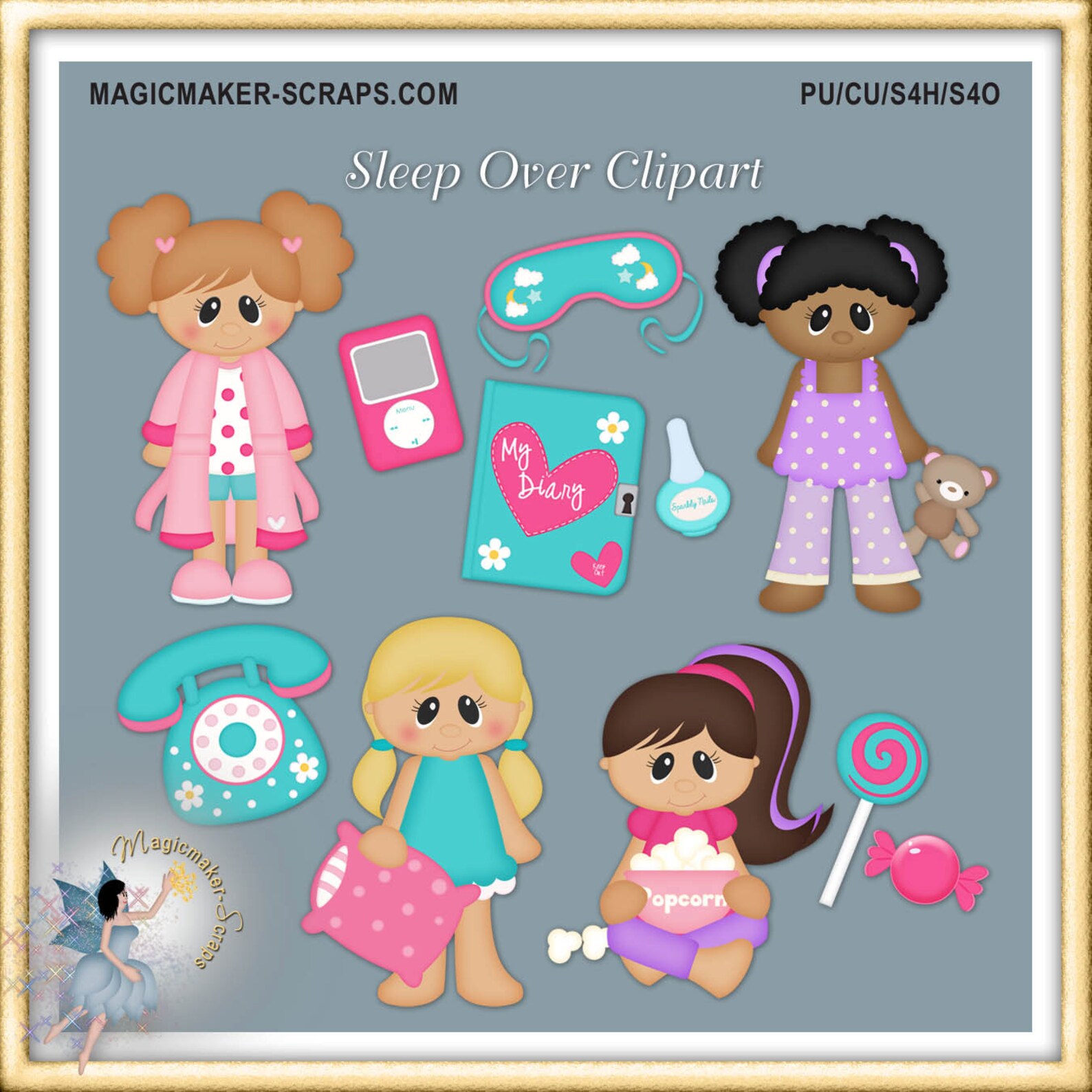 Sleep Over Clipart, Girl Clipart, Digital Scrapbook, Commercial Use ...